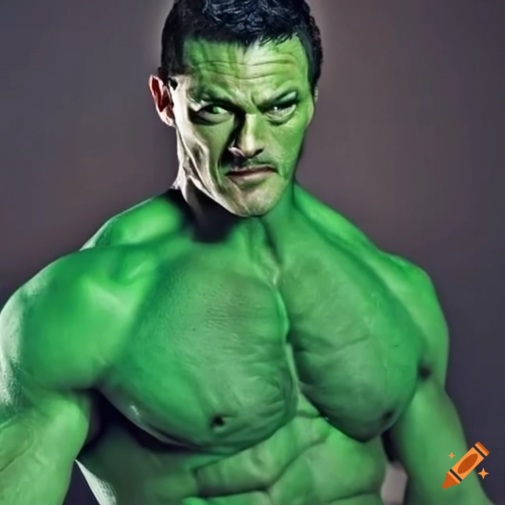 Luke evans as the incredible hulk in green full body on Craiyon