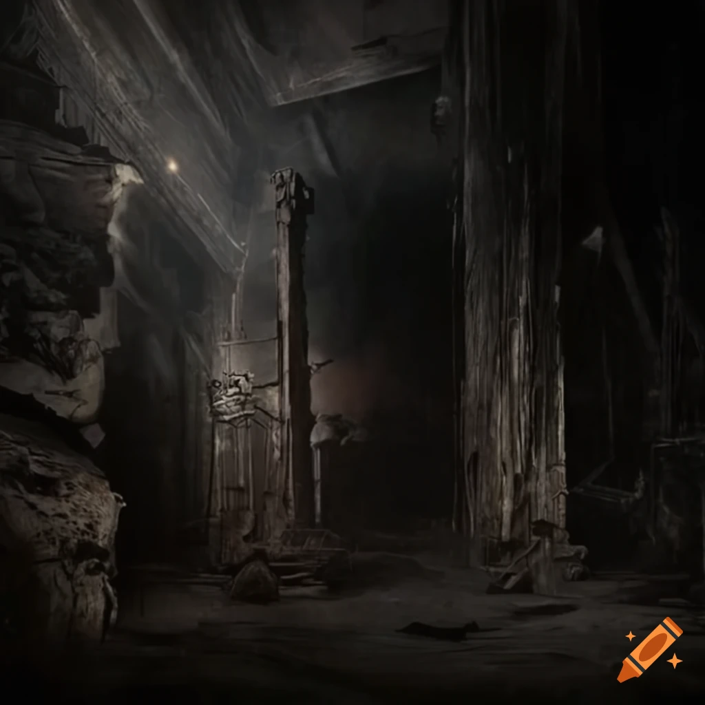 Highly detailed mining shaft in the old west at night on Craiyon