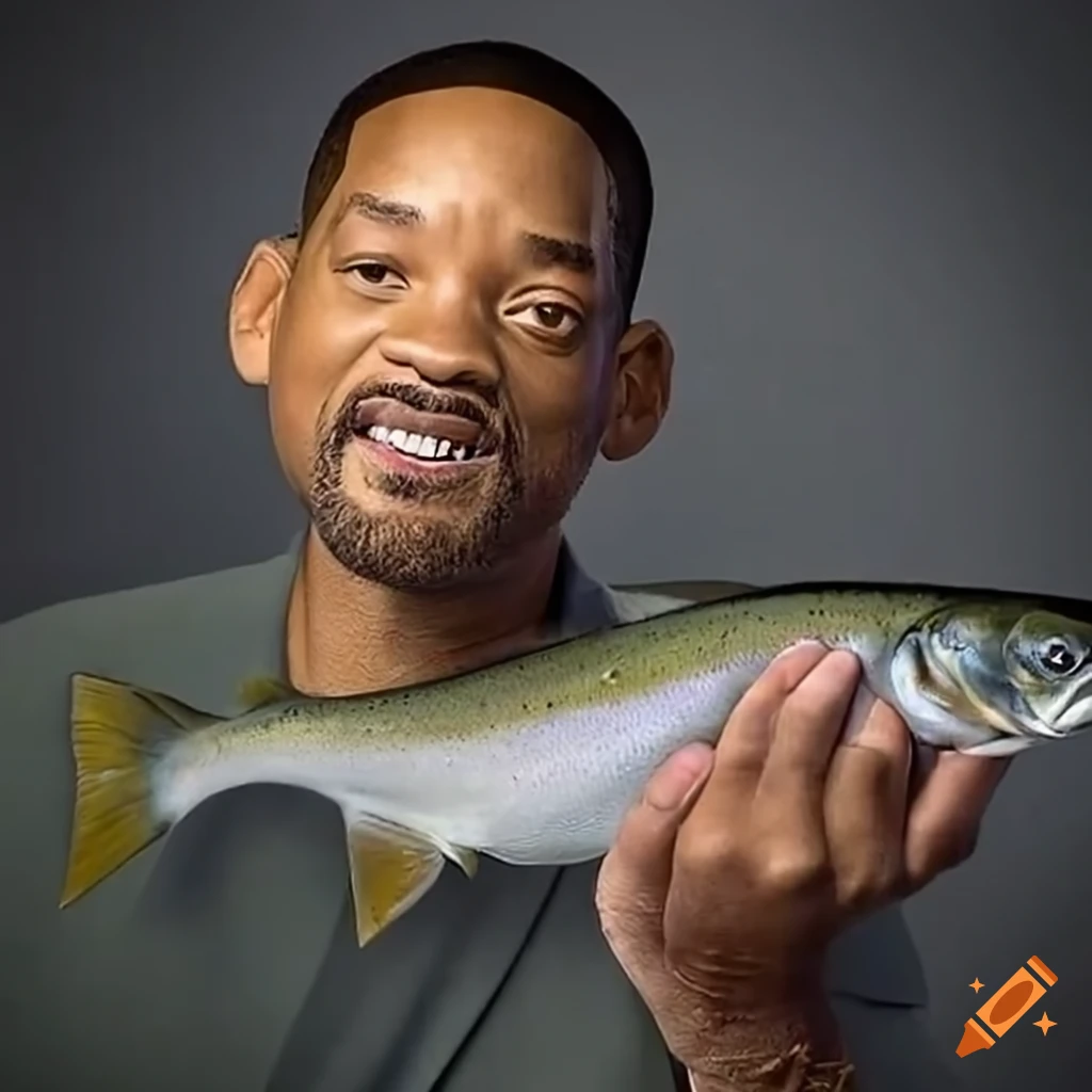 Humorous representation of will smith as a salmon on Craiyon