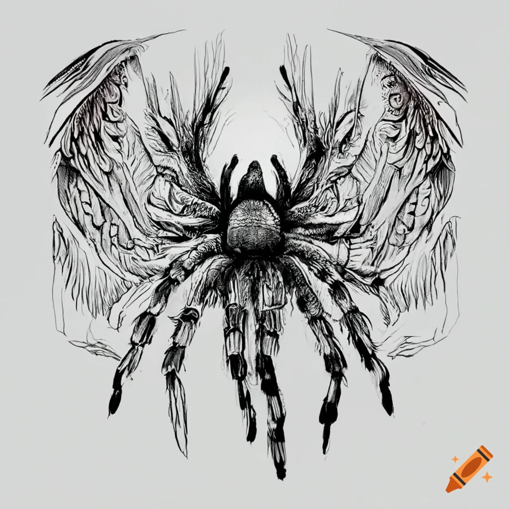 Sketch of tarantula with phoenix wings on Craiyon
