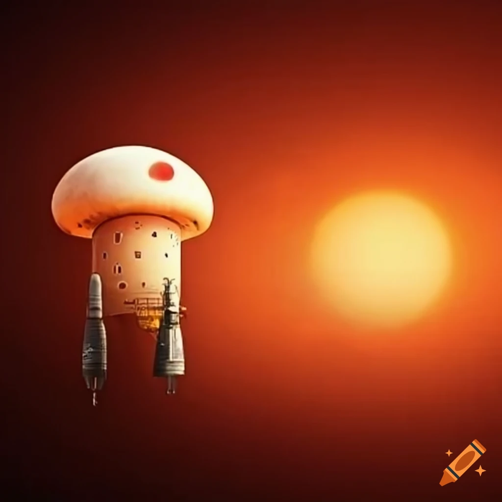 Mushroom rocket flying to mars on Craiyon