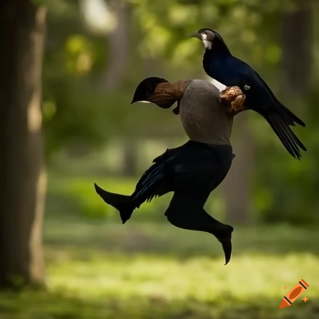 Persian man playing with crows in a garden on Craiyon