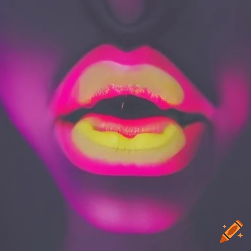 Neon pink and yellow lips on Craiyon