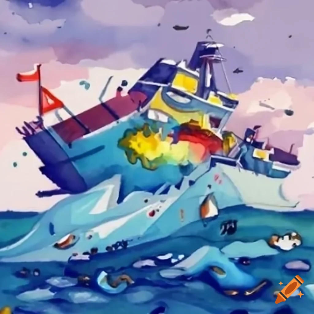 Cartoon depicting two naval vessels in collision on Craiyon