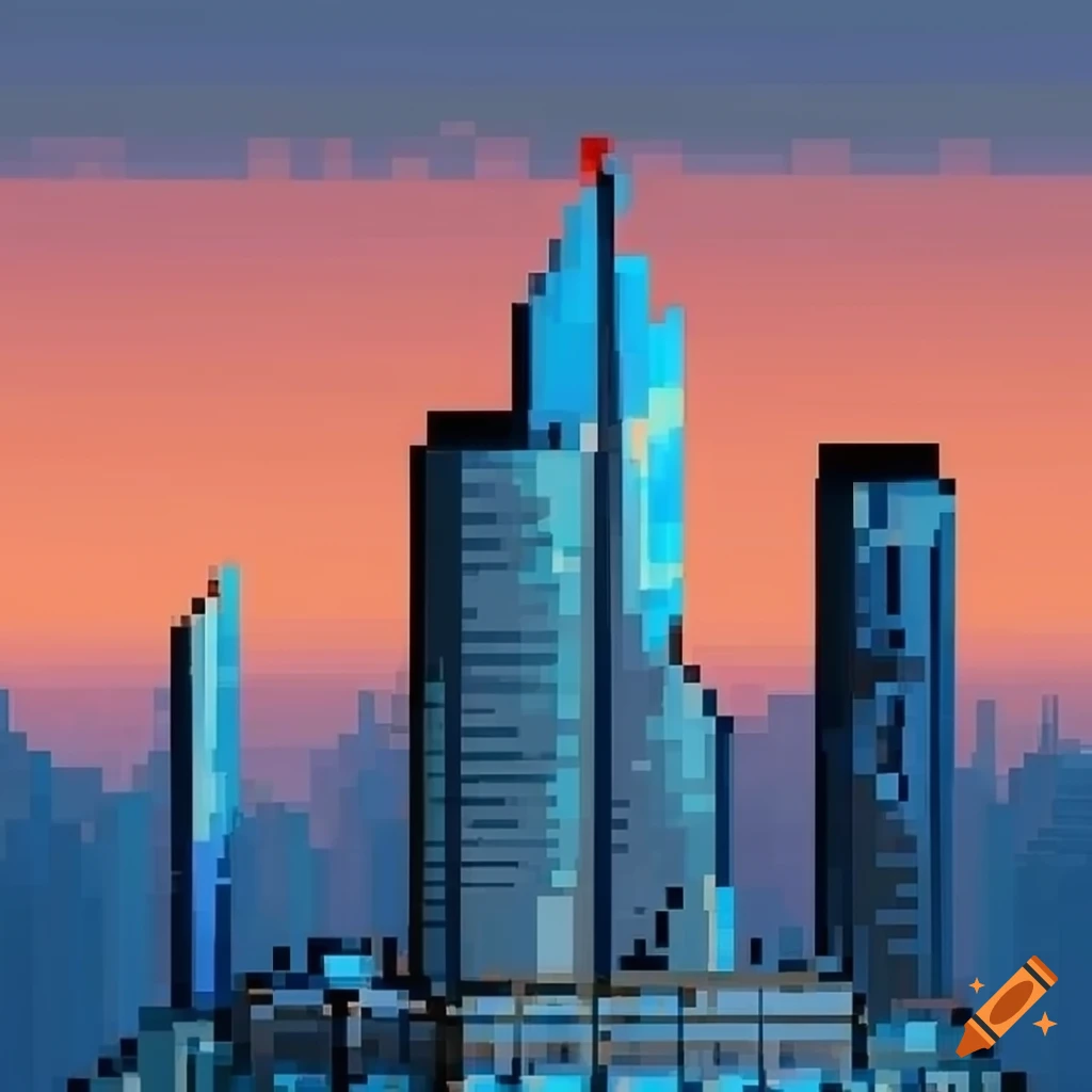 Pixel art of a skyscraper on Craiyon