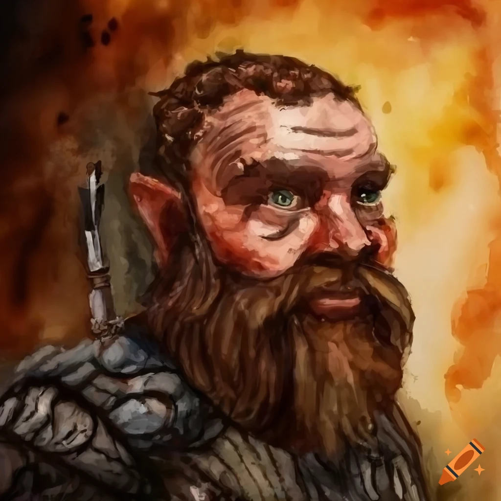 Realistic watercolor portrait of a dwarf warrior in medieval clothing ...