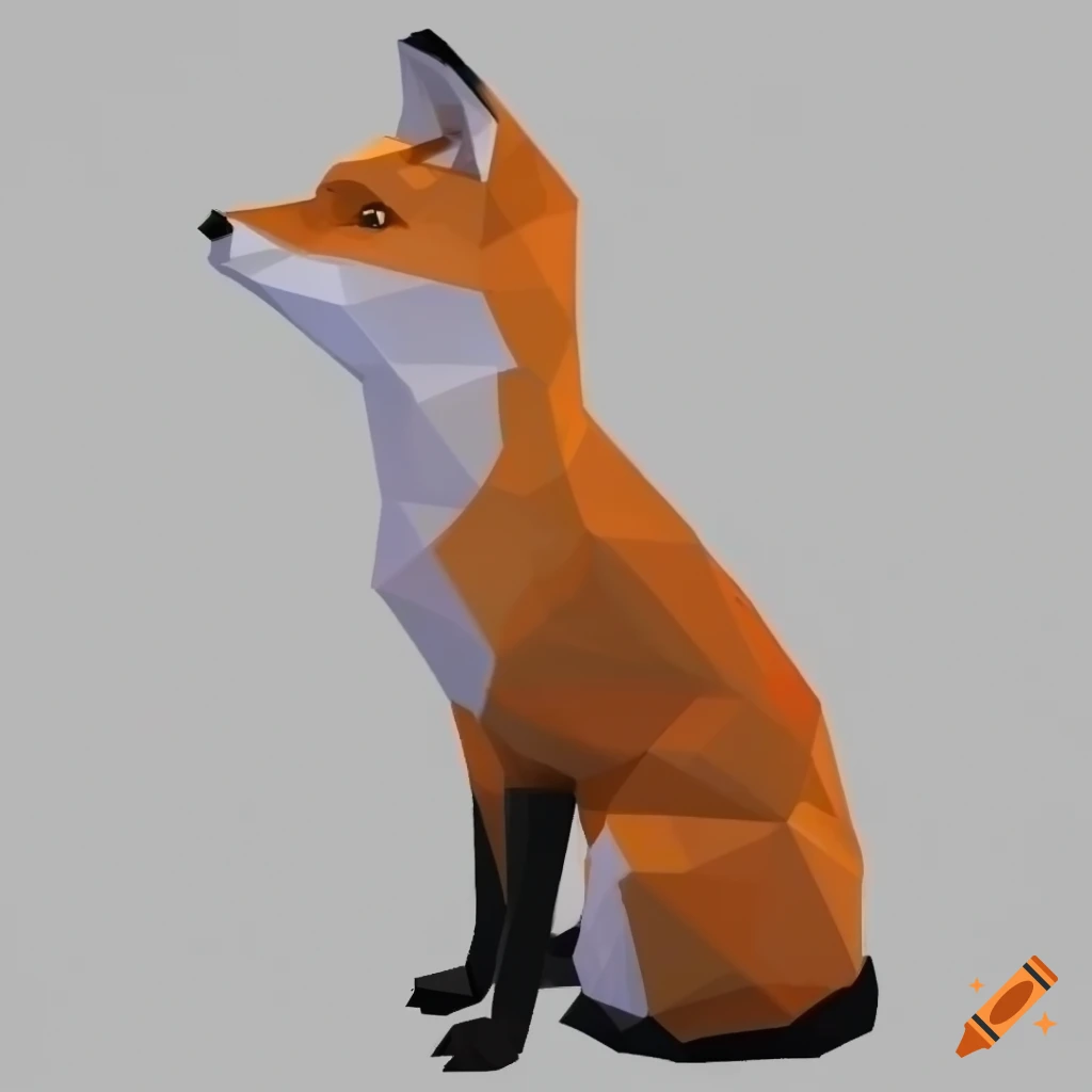 Fox sitting and looking up in a low poly 2d art on Craiyon
