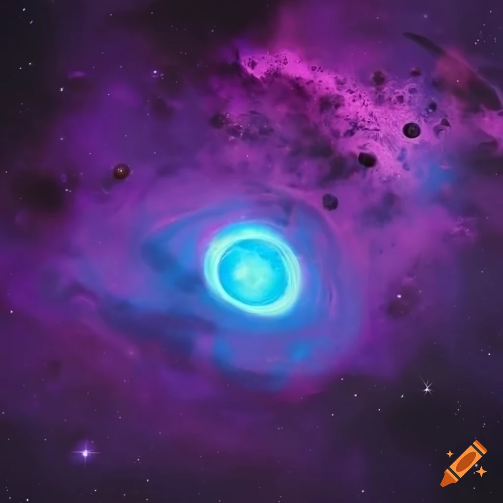 Neon blue and deep purple cosmos in outer space on Craiyon