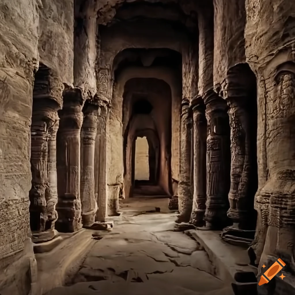 Ancient cave temple complex with an ethereal and transcendent ...