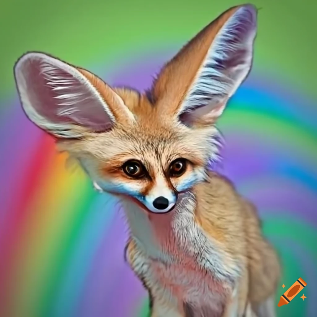 Purple fennec fox with a rainbow headwear on Craiyon