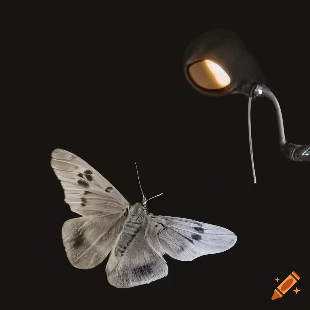 Moth flying towards a lamp on Craiyon