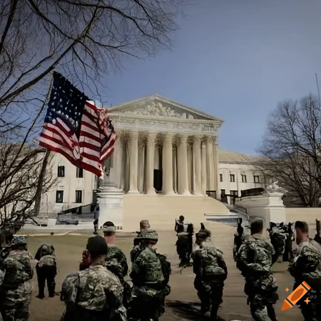 Group of officials and soldiers discussing in the supreme court on Craiyon