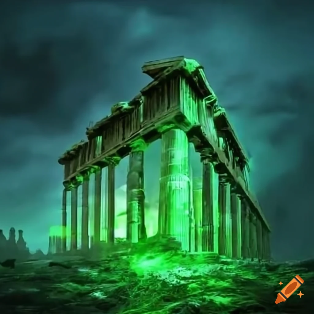 Apocalyptic Greek Parthenon ruins in a nuclear fallout with glowing ...