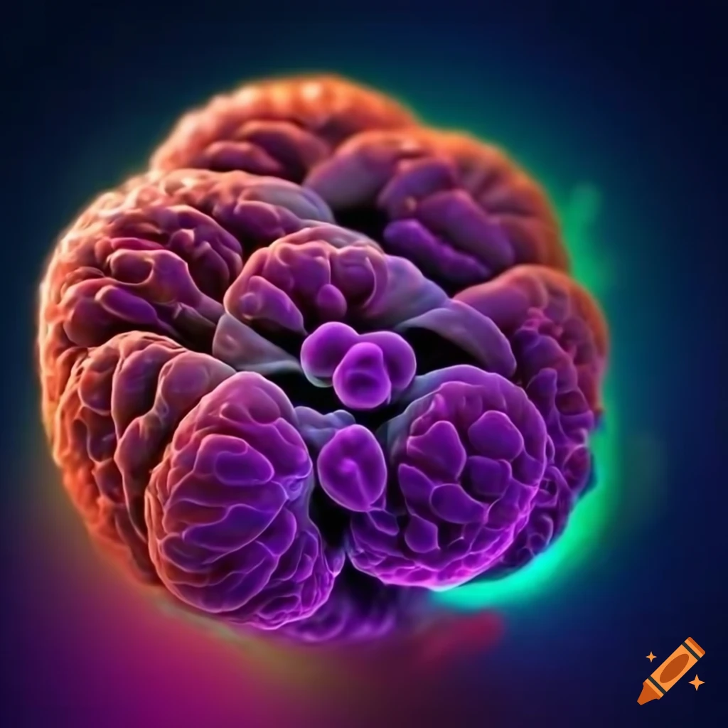 Vibrant rainbow-colored cell nucleus and DNA strands on Craiyon