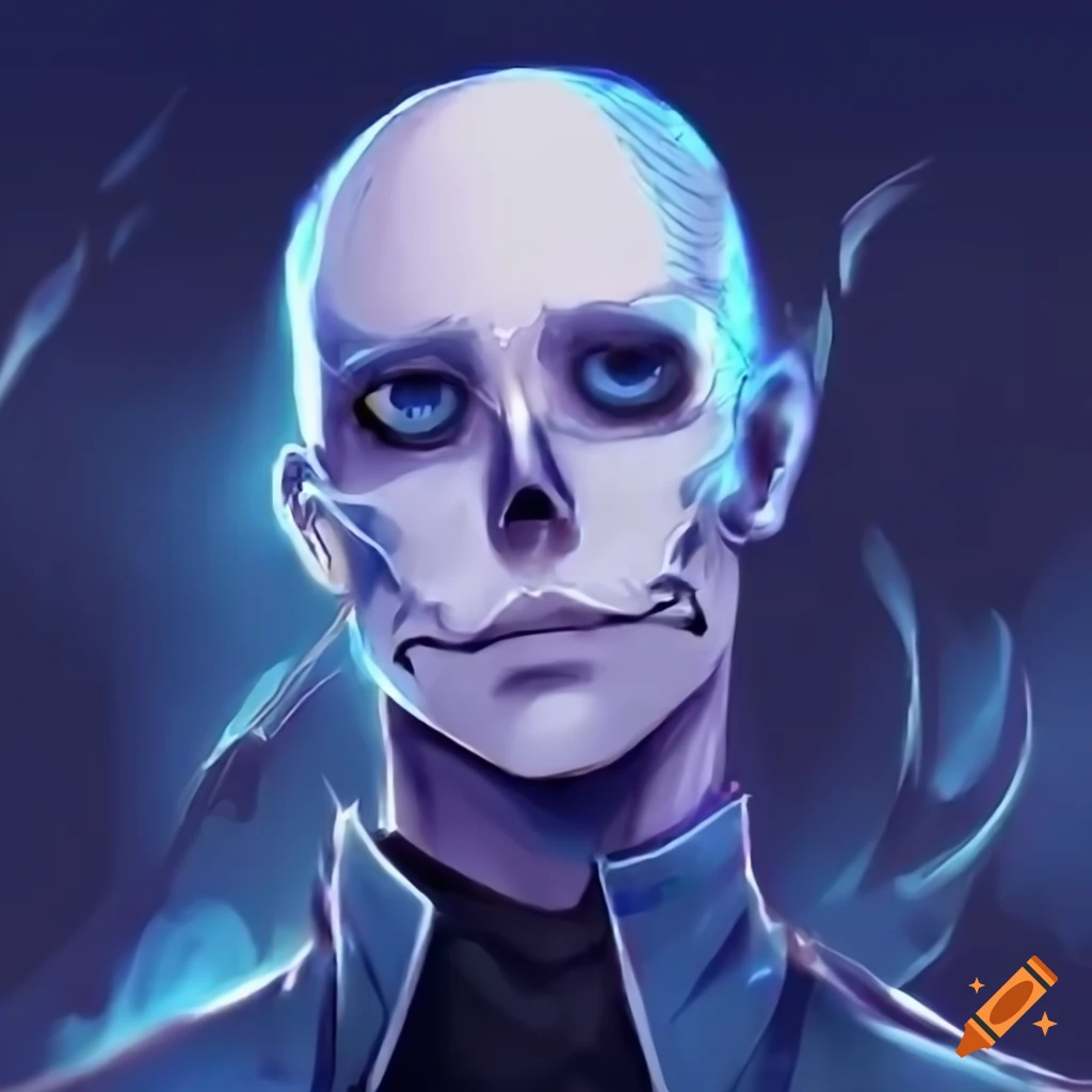 Anime-style handsome skeleton with blue flaming eye and unique features ...