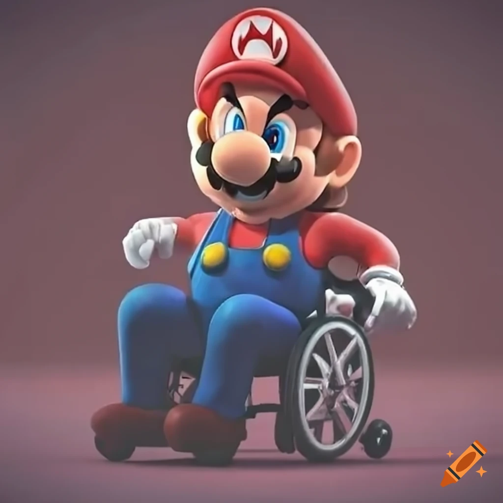 Character in a wheelchair reminiscent of super mario on Craiyon