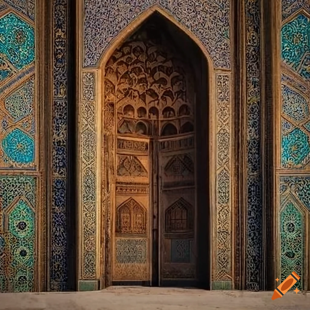 Traditional iranian mosque door and wall on Craiyon
