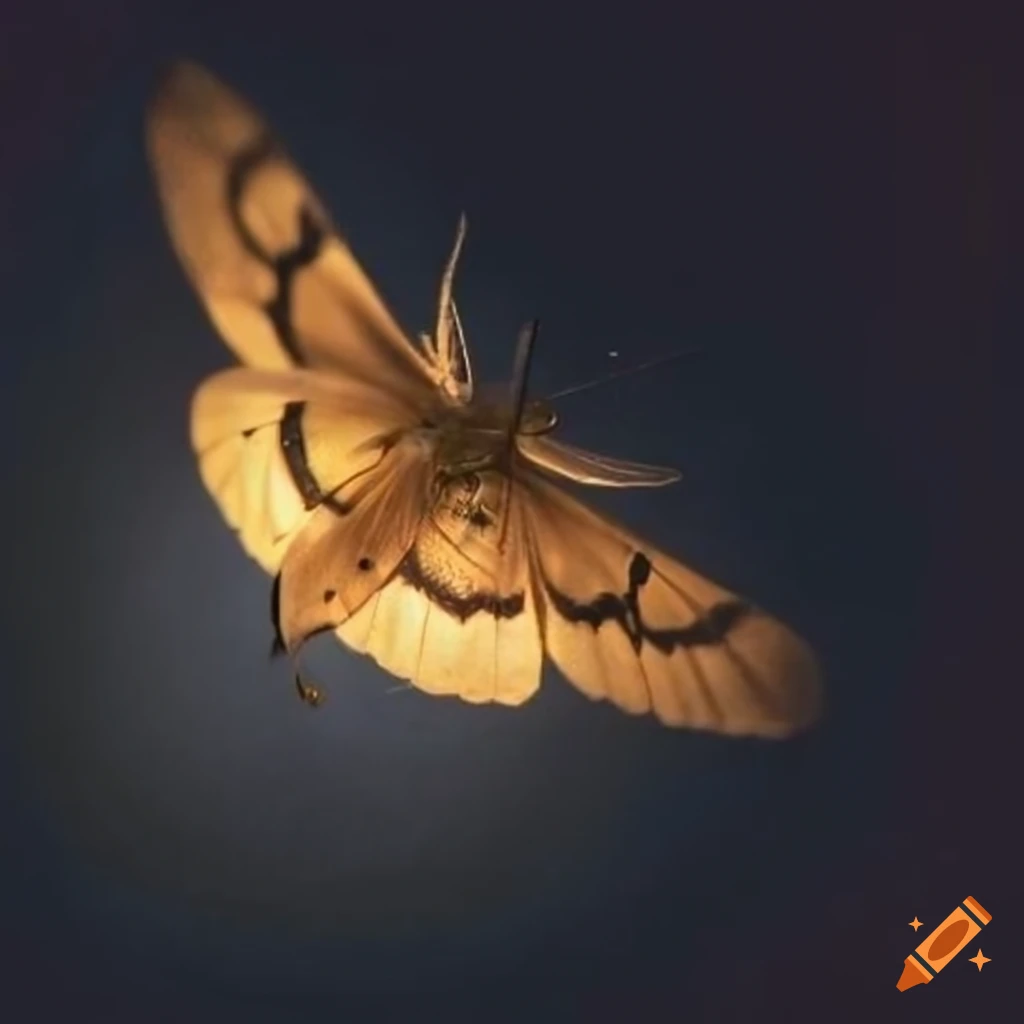 Moth flying towards a lamp on Craiyon