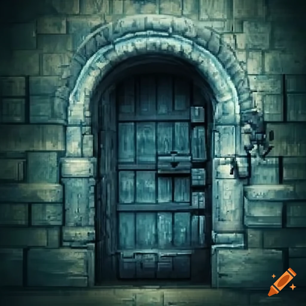 Pixel art of a locked dungeon door on Craiyon