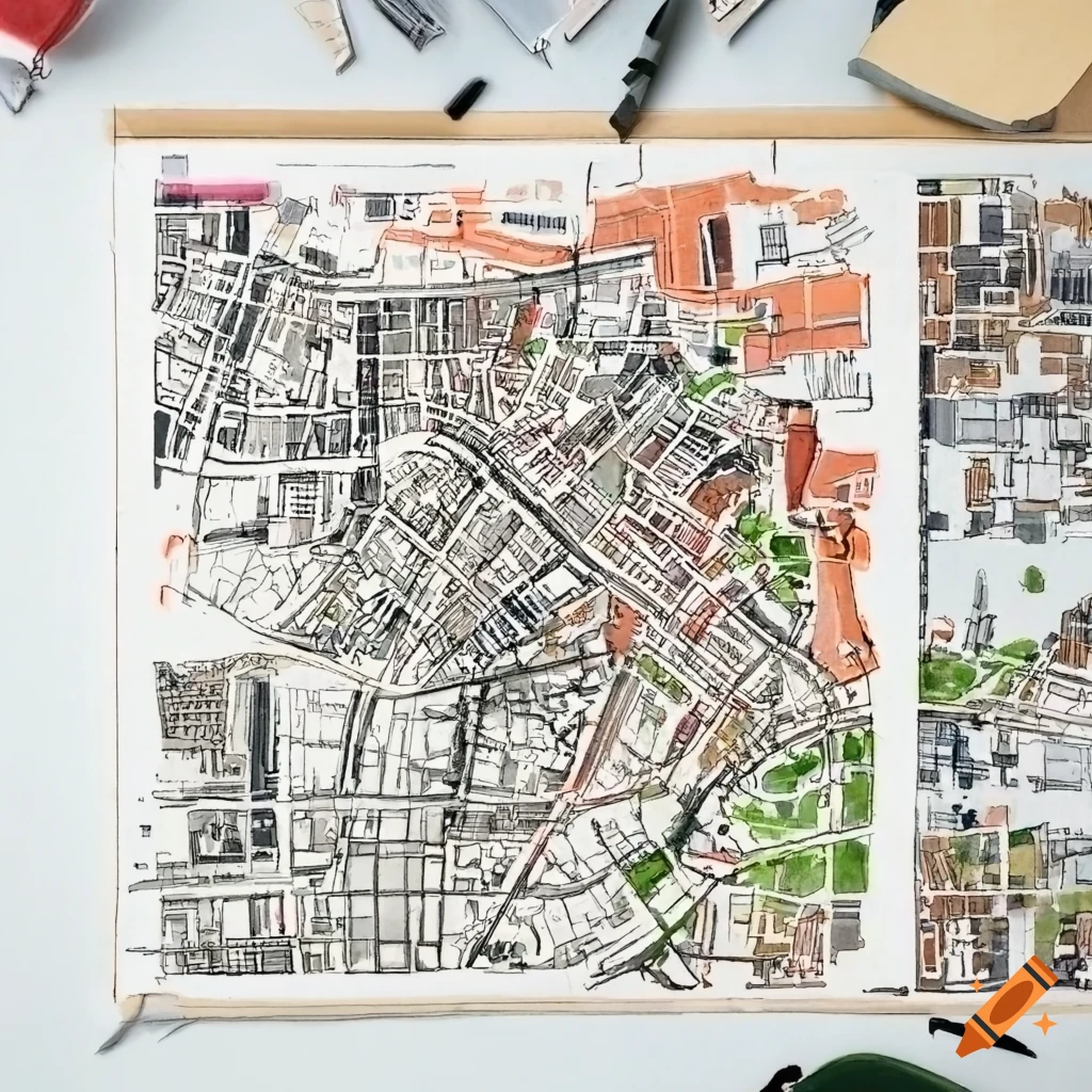 Top view sketch map of utrecht city center on Craiyon