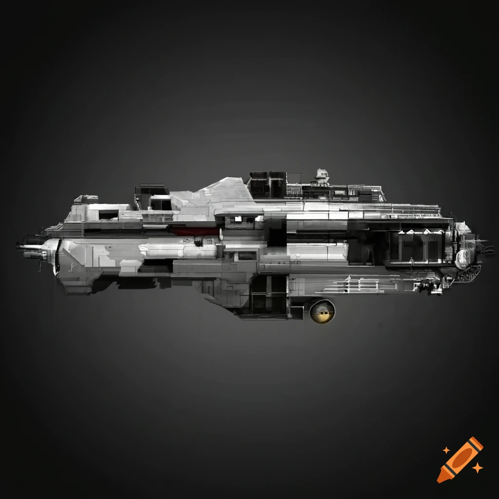 Detailed grey industrial spaceship from a top-down game on Craiyon