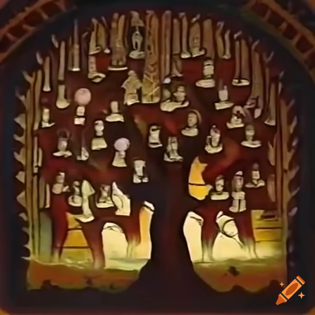 Two punk women in front of a large tree at night in a baroque ...