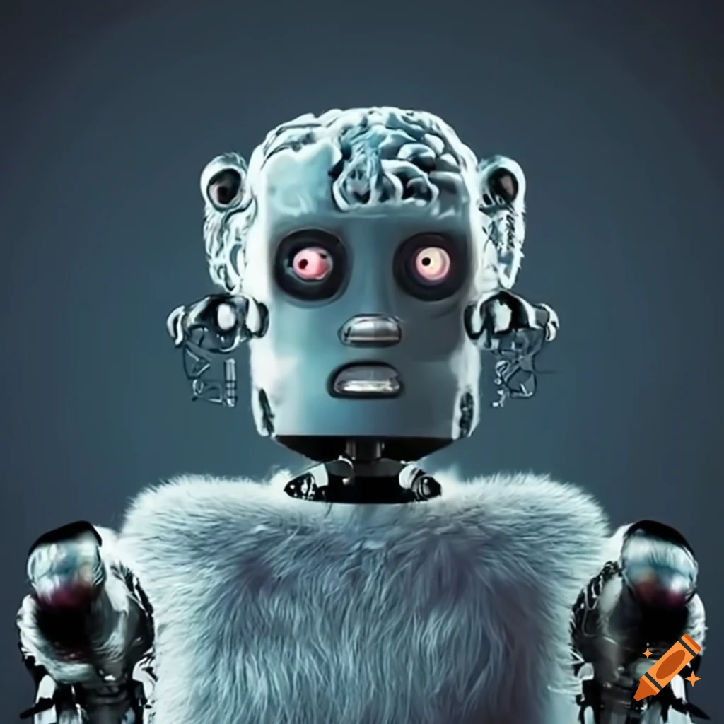 Robot with exposed brain and fur covering on Craiyon