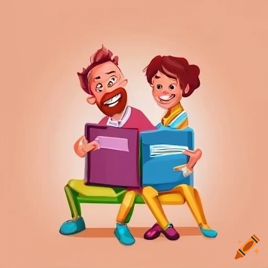 Cartoon of adults enjoying learning on Craiyon