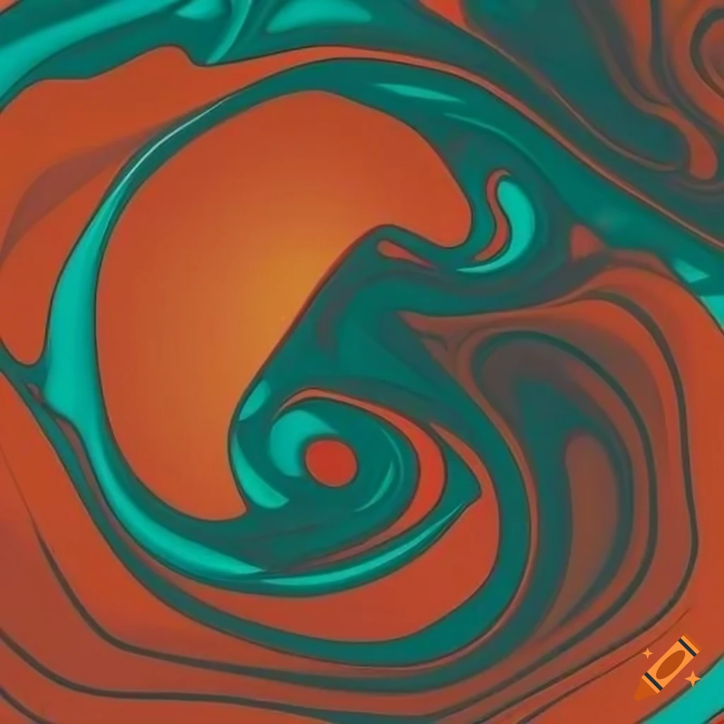 Abstract retro poster style art with orange, red, and turquoise ...