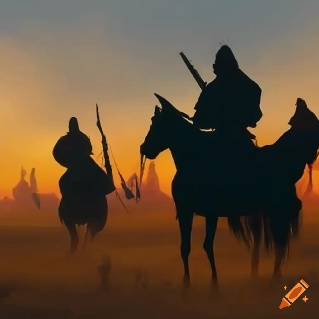 Nomadic soldiers patrolling the steppe in the 570s on Craiyon
