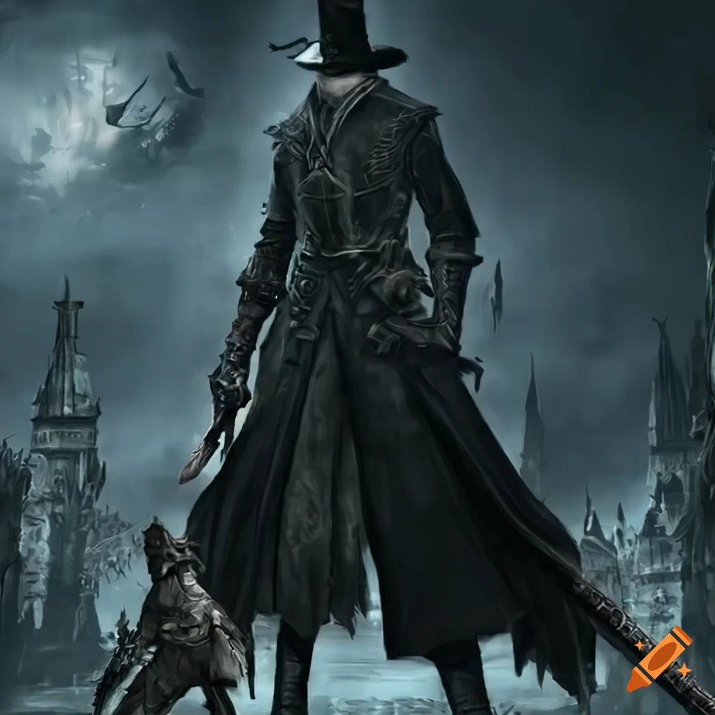 Illustration of blade the vampire hunter in a bloodborne scene on Craiyon