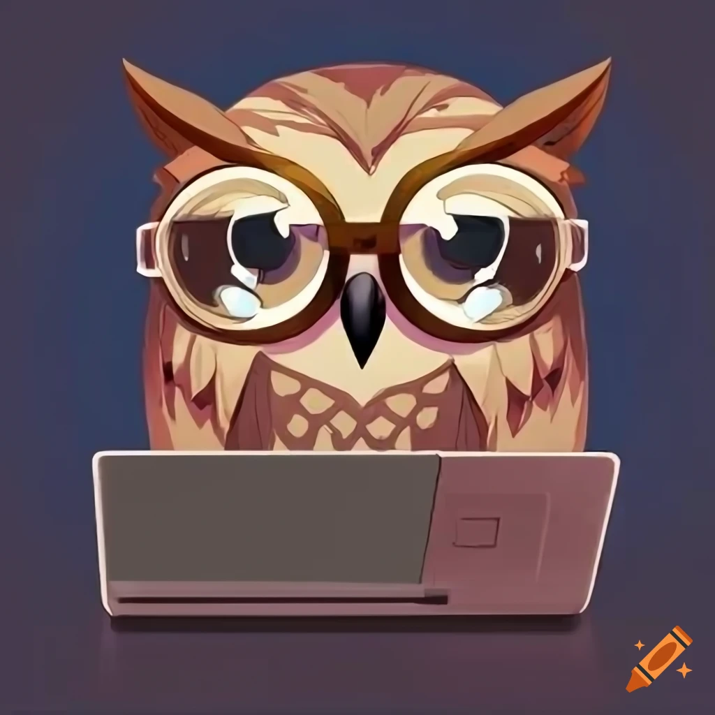 Owl avatar with glasses behind a laptop on Craiyon