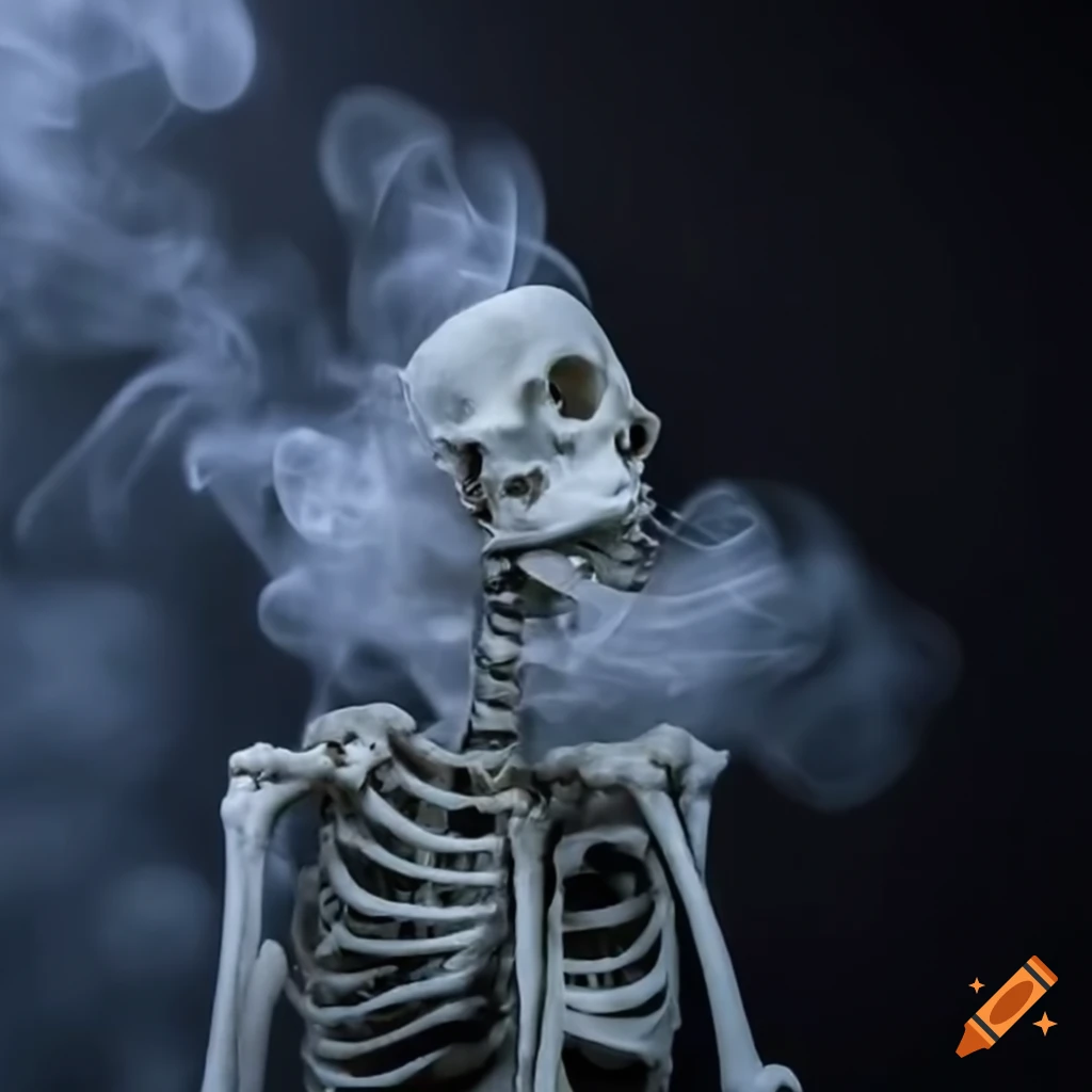 Skeleton surrounded by white smoke on Craiyon