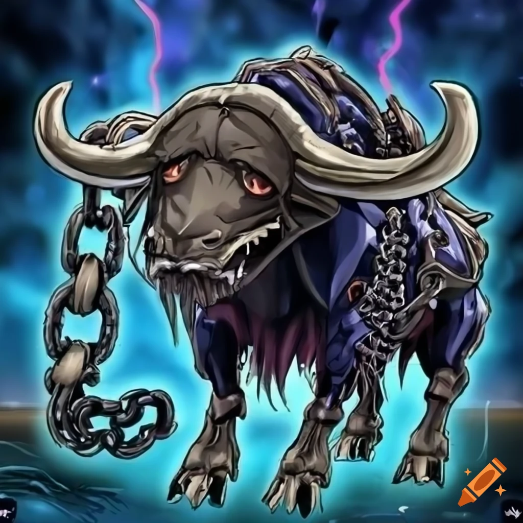 Black fierce water buffalo skeleton adorned with chains in Yu-Gi-Oh ...