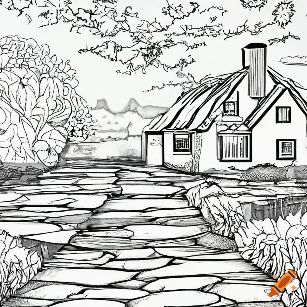 Simple countryside outline for coloring on Craiyon