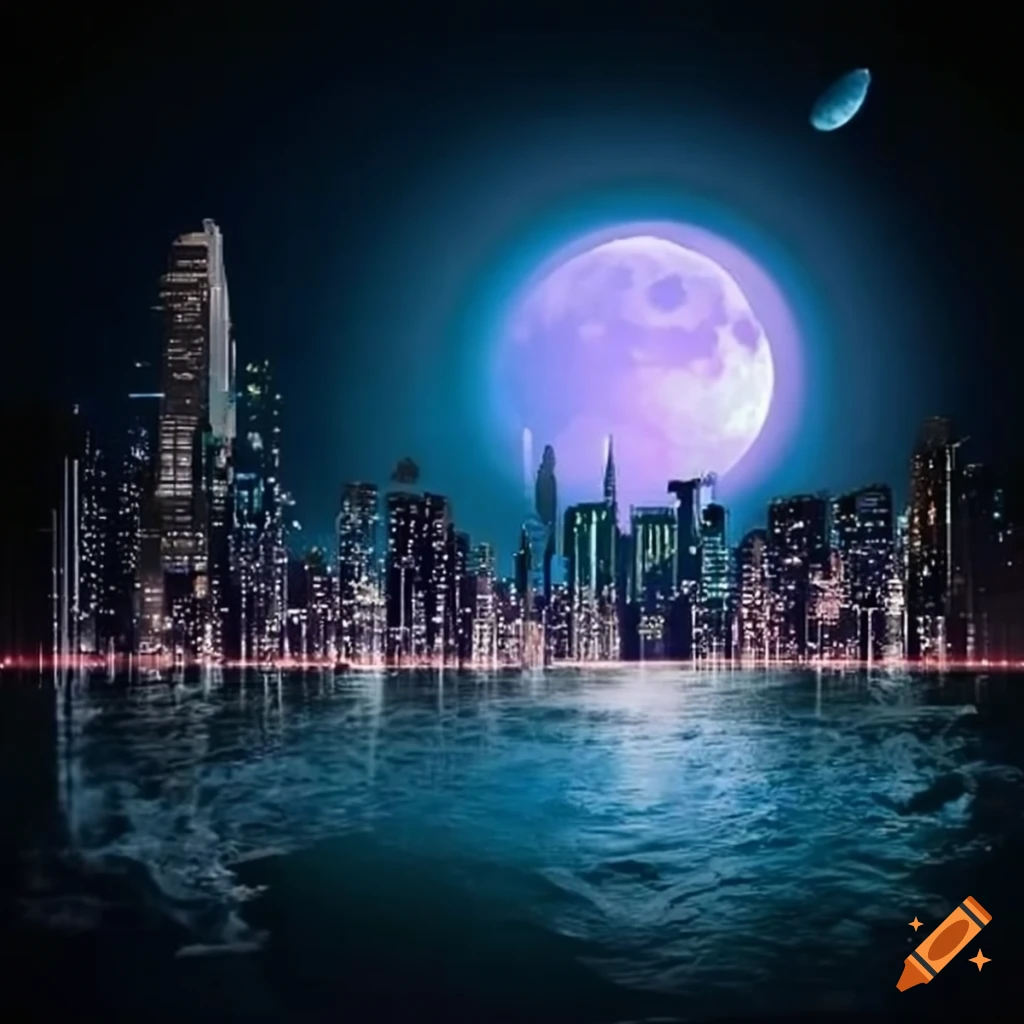 Futuristic city with moon in the background on Craiyon
