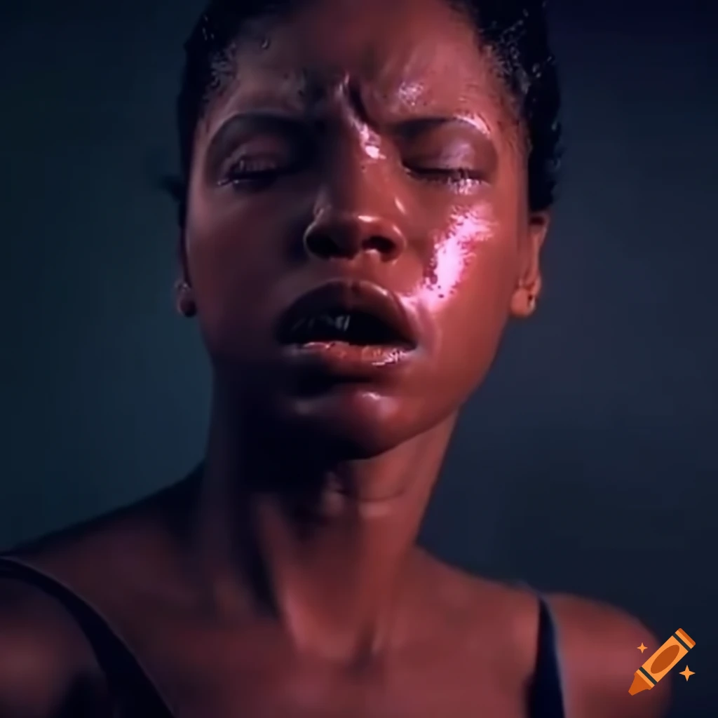Black woman fighter with a bruised face in a dizzy expression on Craiyon