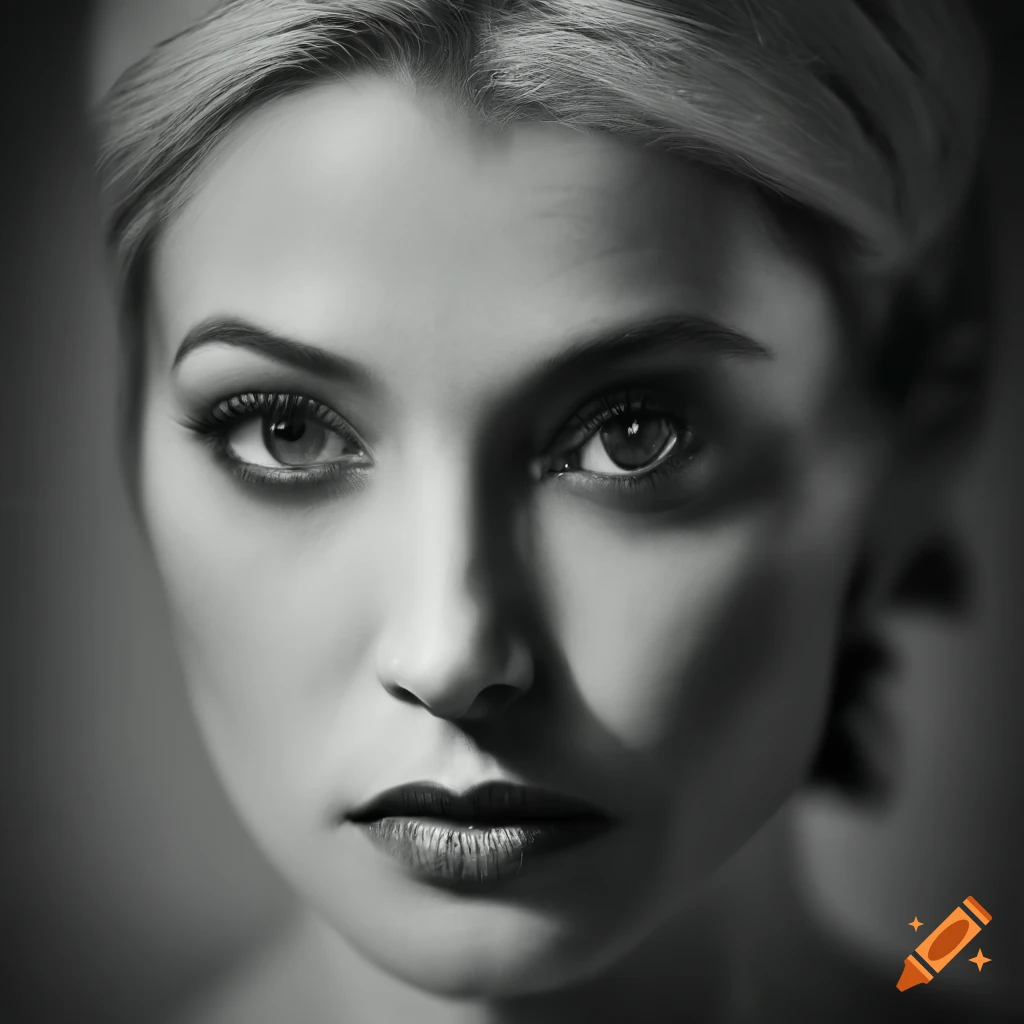 Black and white portrait of a lady with striking eyes in film noir ...