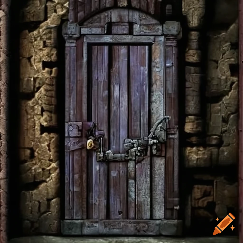 Pixel art of a locked dungeon door on Craiyon