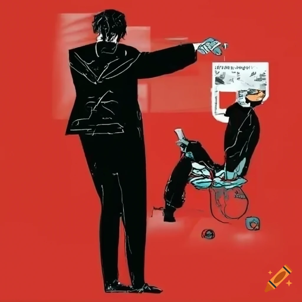 Social scene depicting the struggle of man against the rising ai on Craiyon