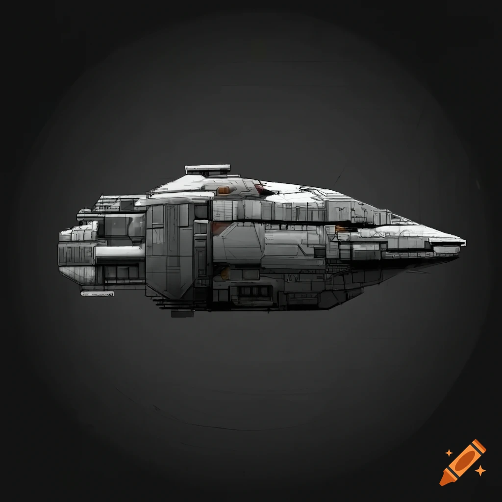 Detailed grey industrial spaceship from a top-down game view on Craiyon