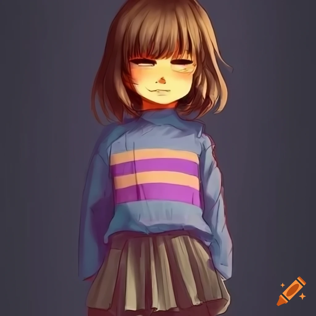 Frisk from undertale in a pleated skirt on Craiyon