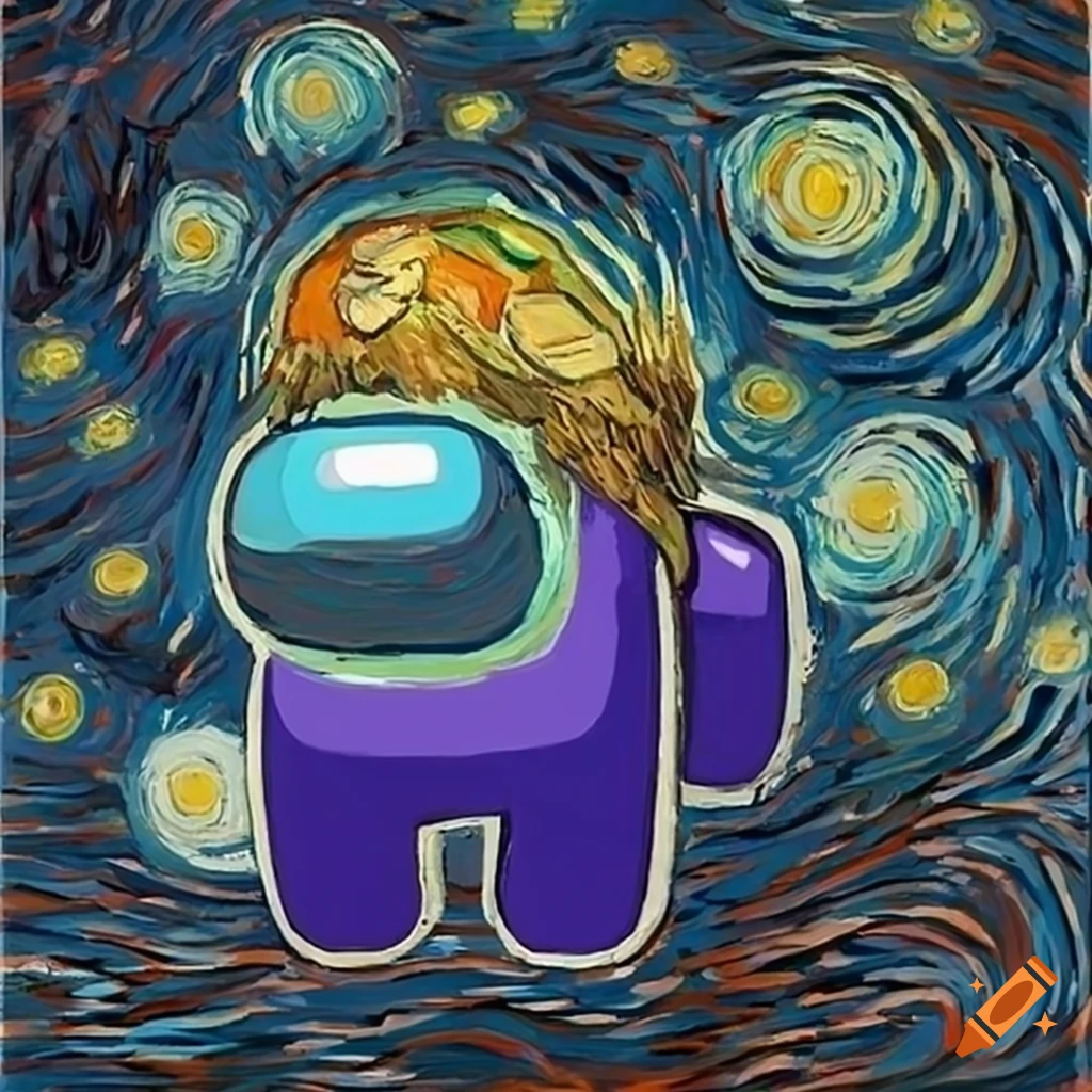 Van gogh's among us crewmate floating in space on Craiyon