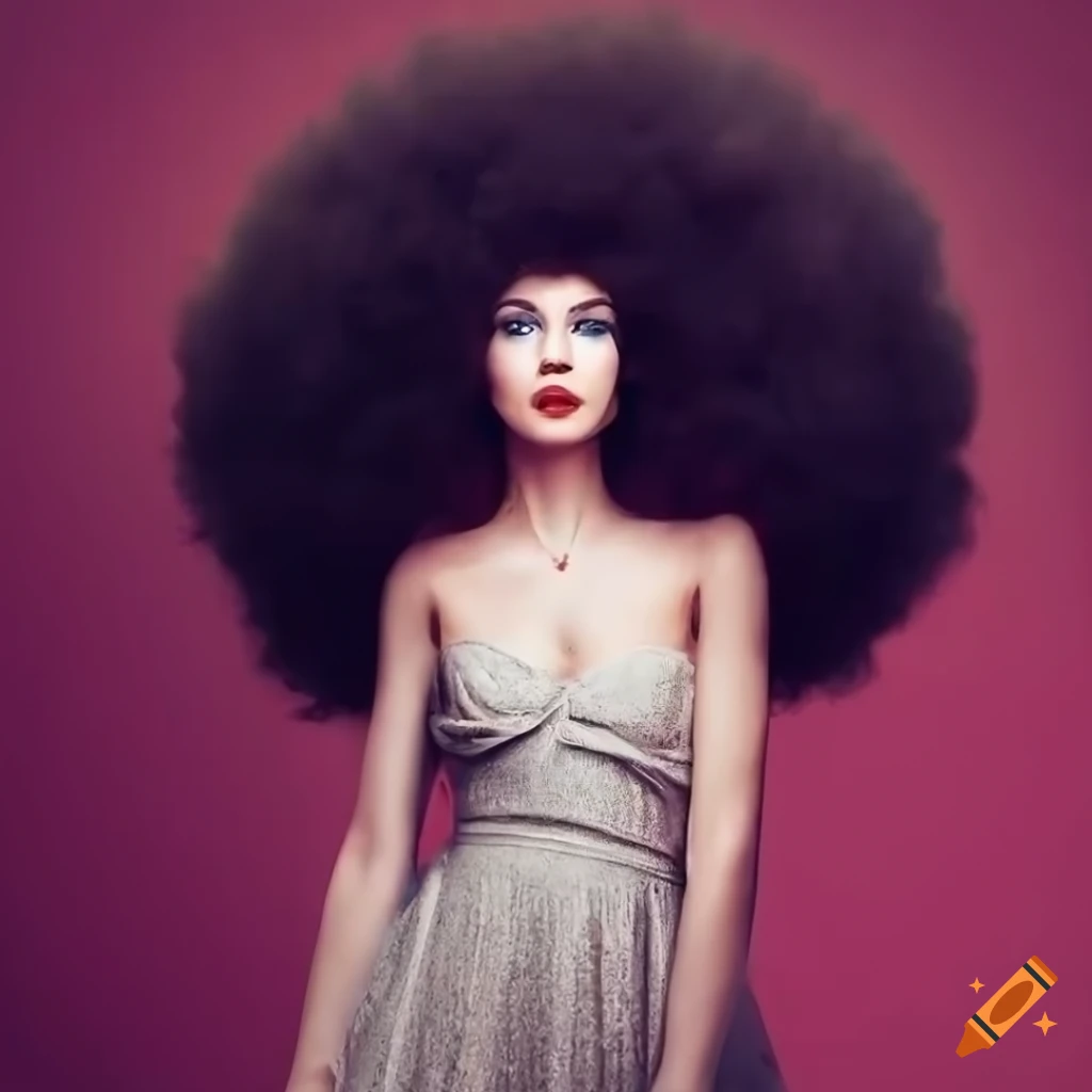 Portrait of a beautiful woman with a massive afro hairstyle on Craiyon
