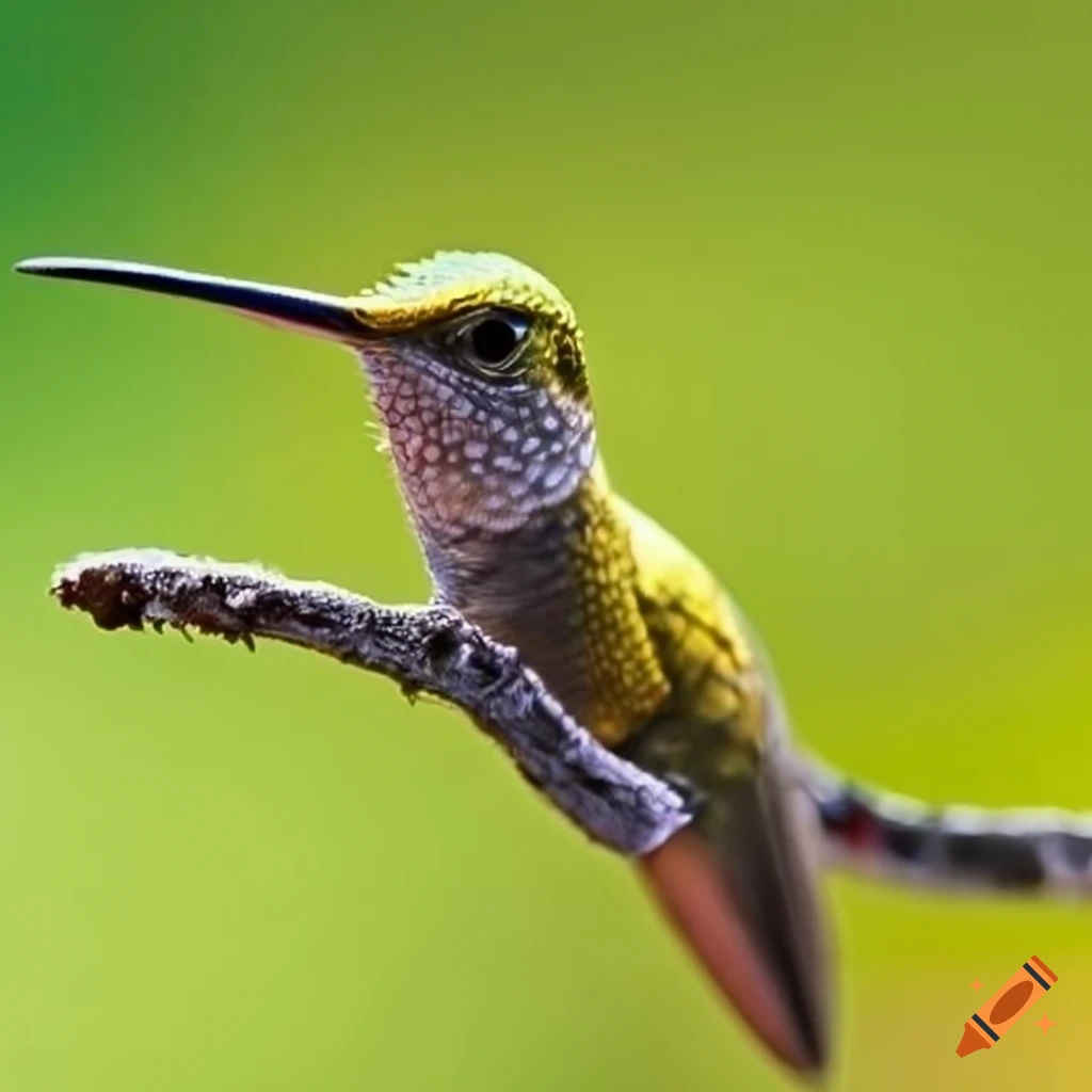 Yellow spotted lizard and a hummingbird on Craiyon