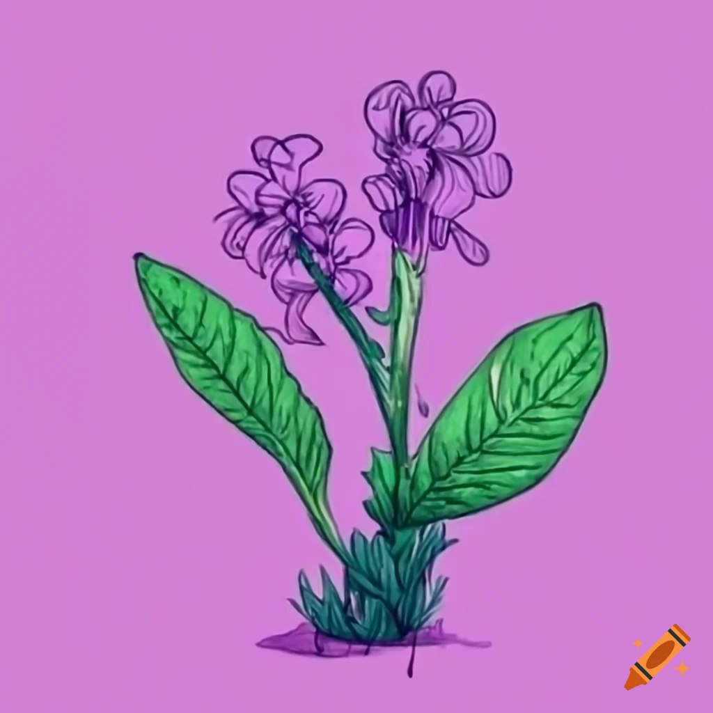 Outline drawing of an aconite plant in pencil on Craiyon