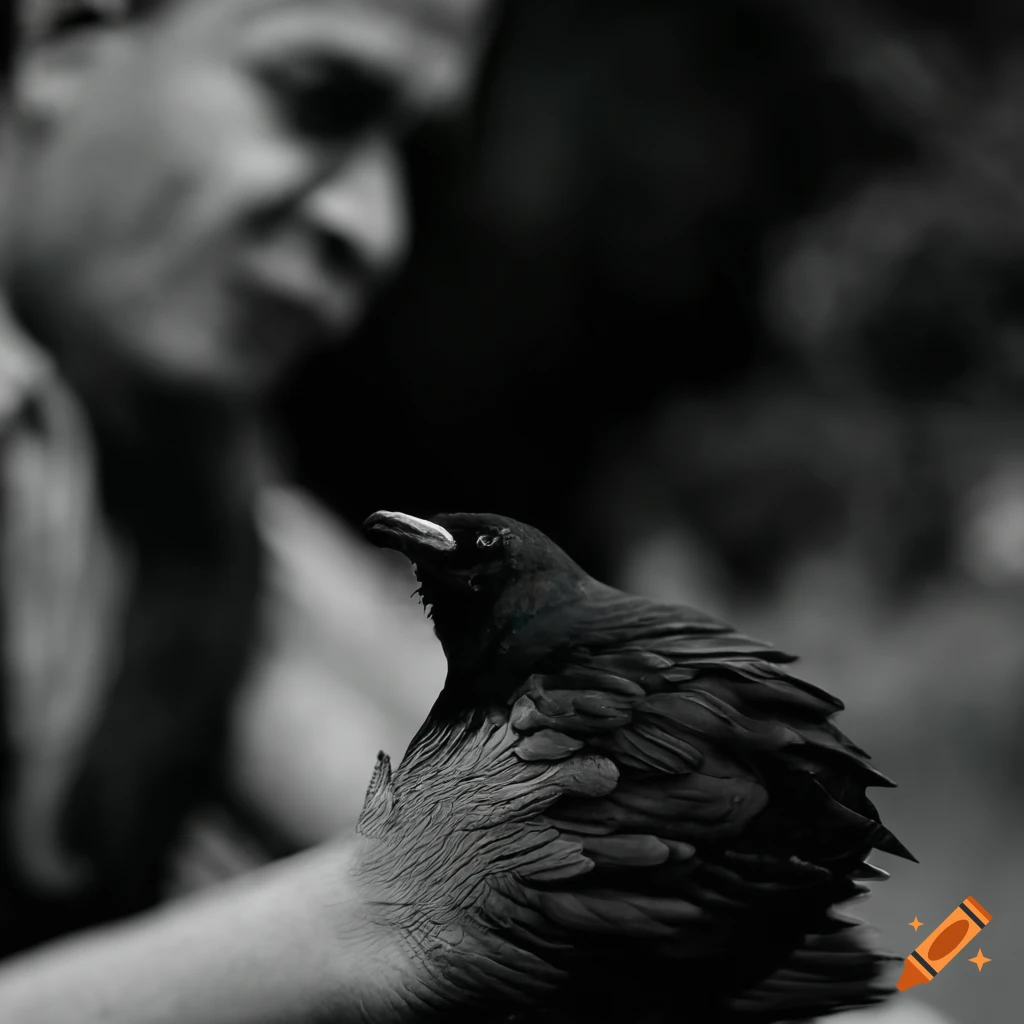 Two men playing with crows in a garden on Craiyon