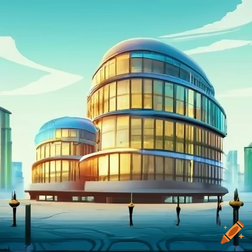 Futuristic school building in 2d art style on Craiyon