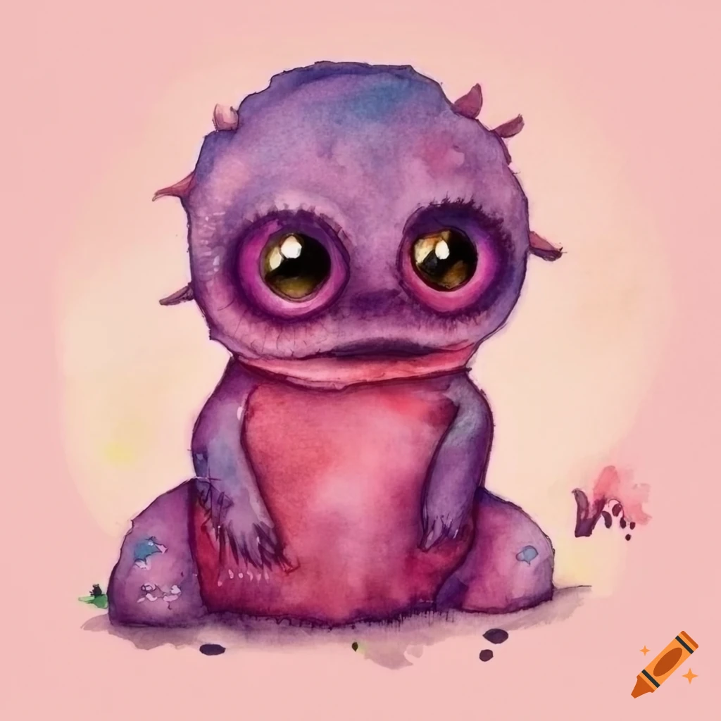 Adorable watercolor drawing of a monstrous creature on Craiyon
