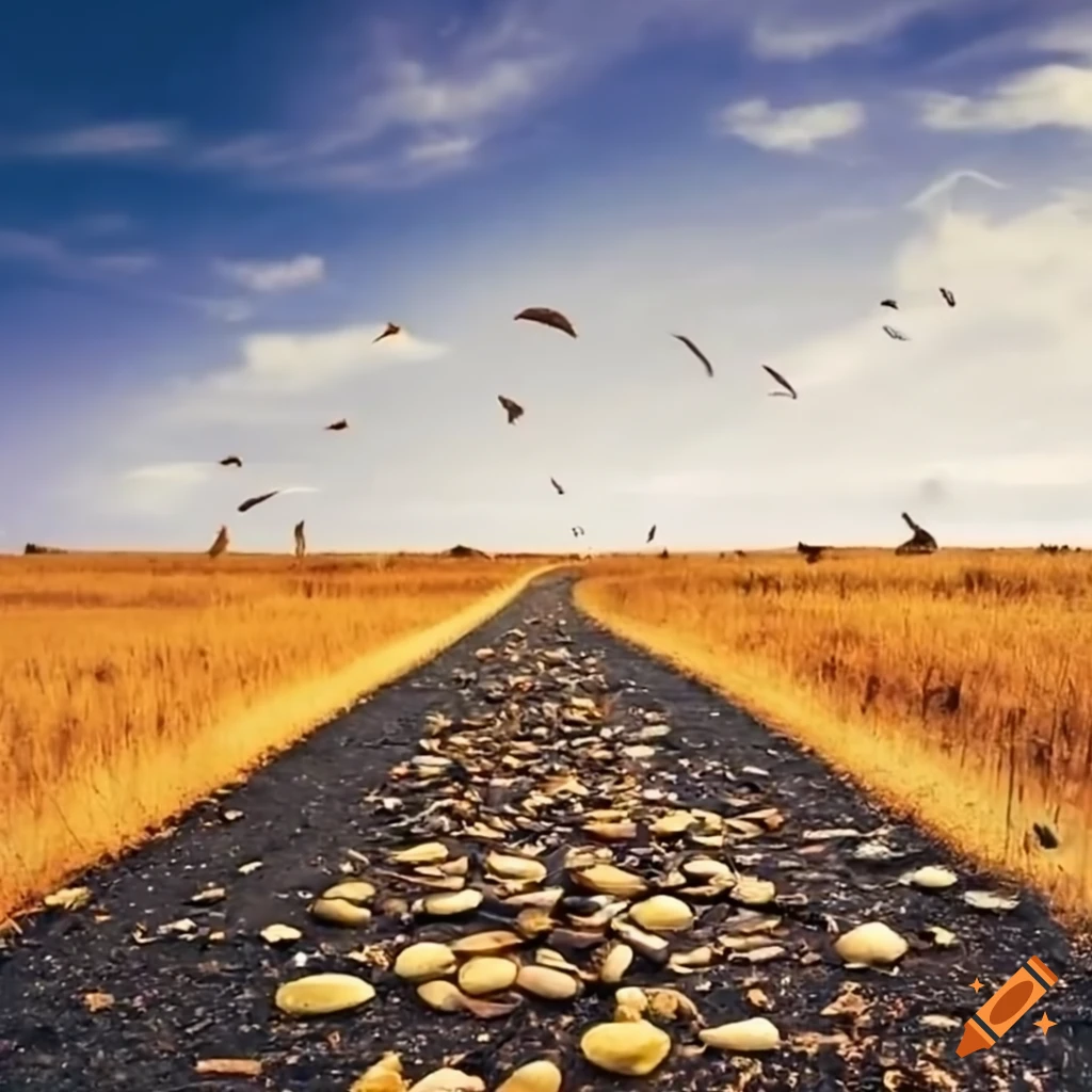 Path with lots of seeds in a forest on Craiyon